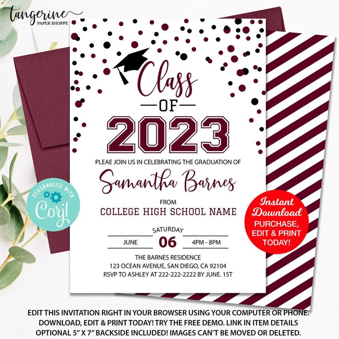 Editable Graduation Party Invitation, Class of 2023 Announcement ...