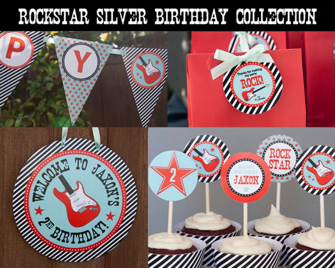 Rockstar Thank You Note Cards Red Mint Black & White - Etsy