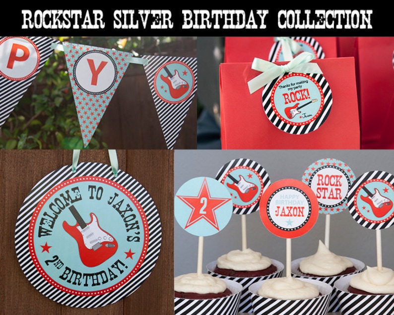 Rockstar Thank You Note Cards - Red, Mint, Black & White - INSTANT ...