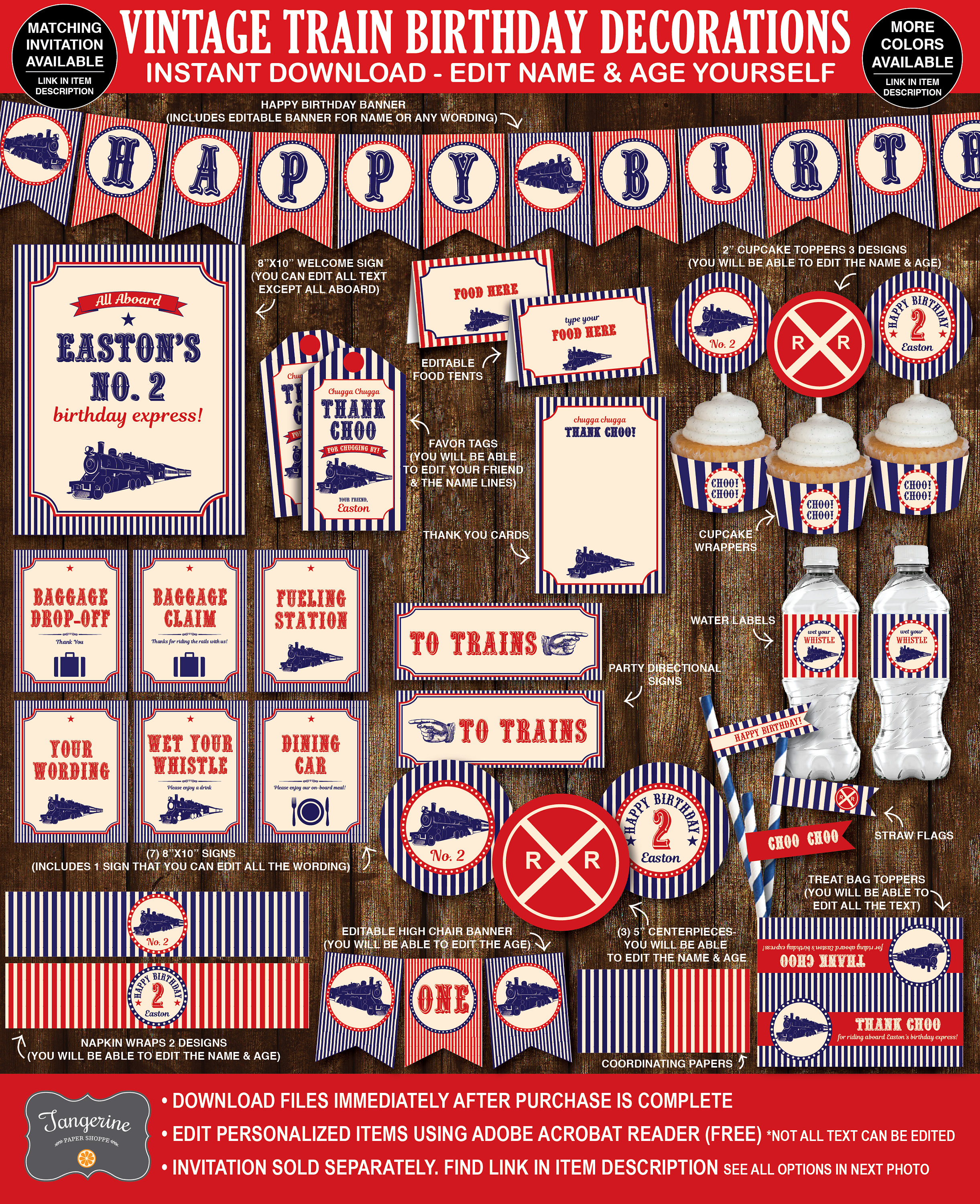 Train All Aboard Banner, Train Birthday Banner, Vintage Train Birthday ...