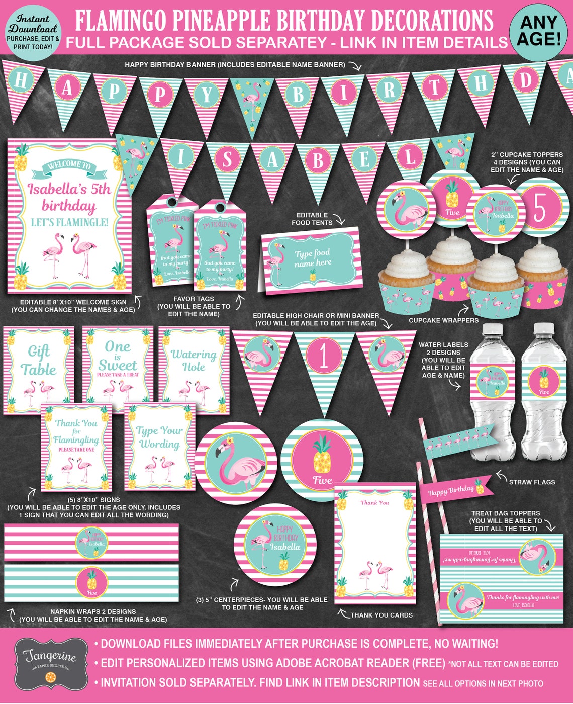 Flamingo Birthday Banner Flamingo Pineapple Birthday Banner | Etsy