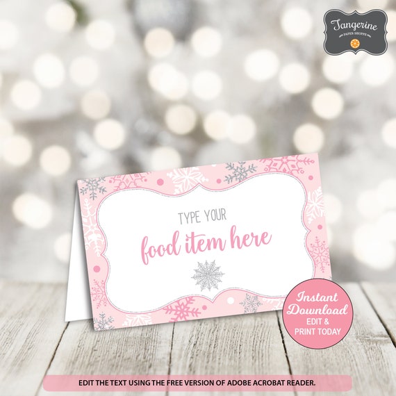 Winter ONEderland Food Labels, Snowflake Place Cards, Food Tents ...