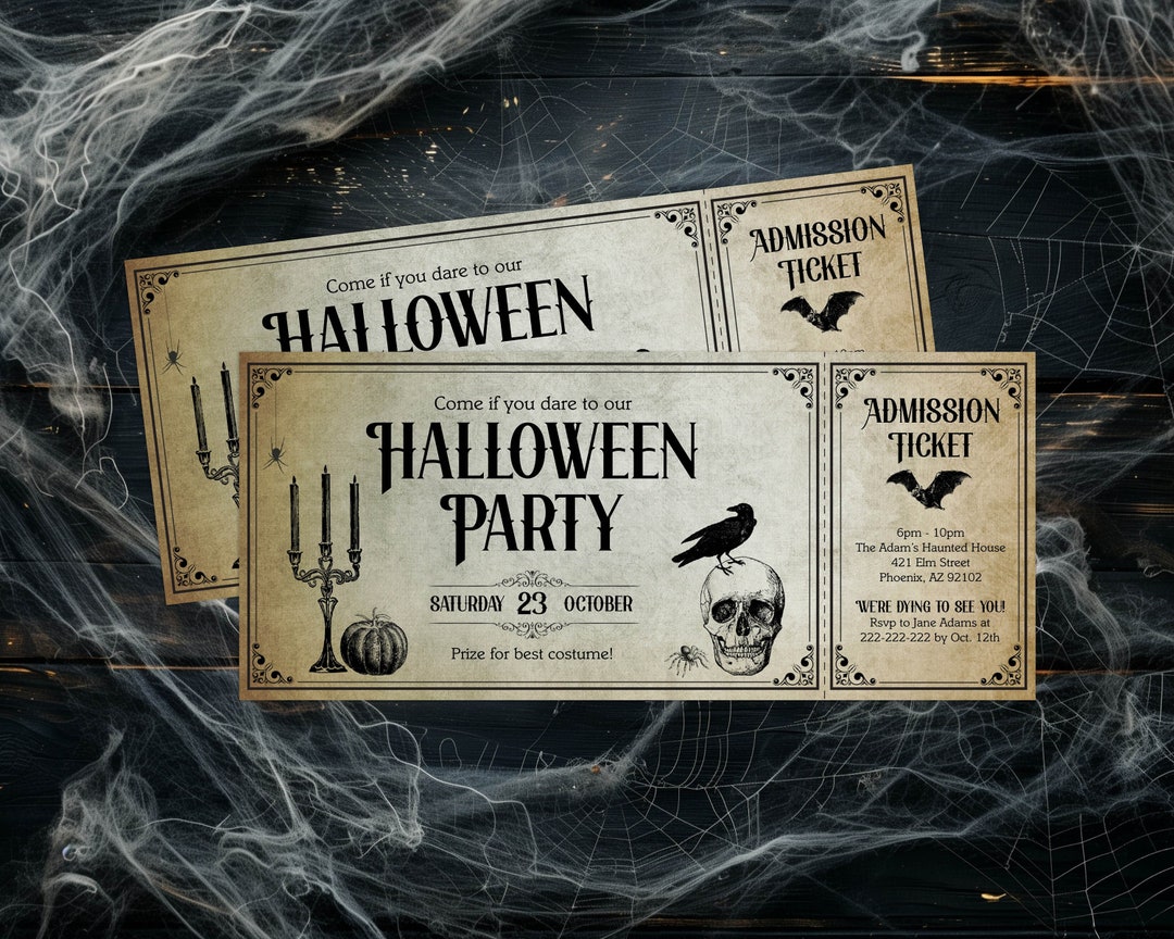 Editable Halloween Party Invitation, Halloween Ticket Invite, Spooky ...