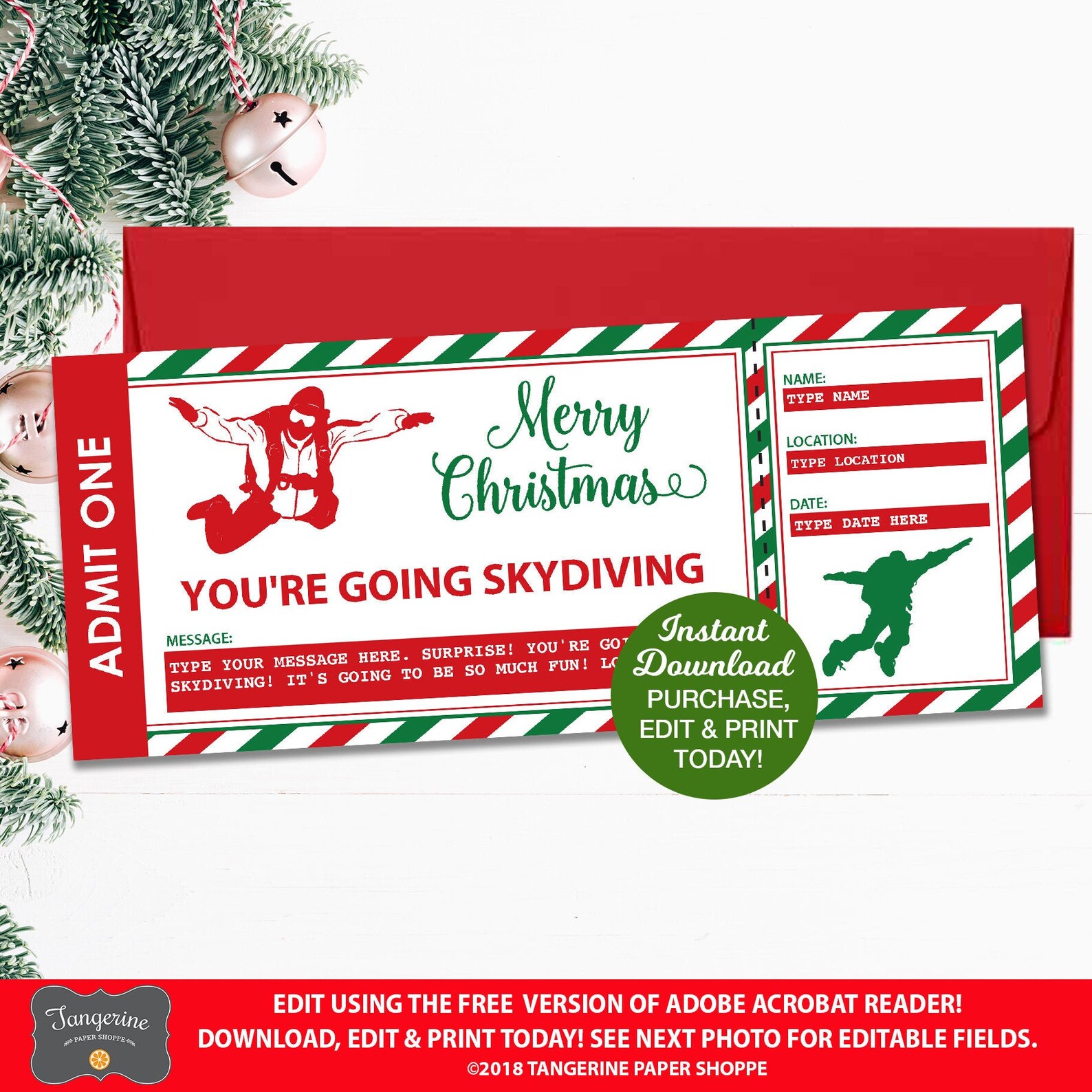 Christmas Skydiving Ticket Skydive Ticket Editable Indoor | Etsy