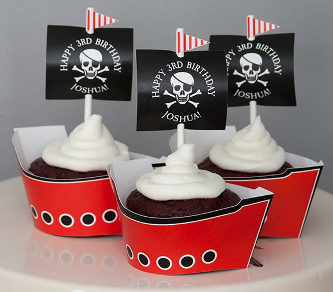 Pirate Party Decorations Cupcake Toppers With Flags - Black & White ...