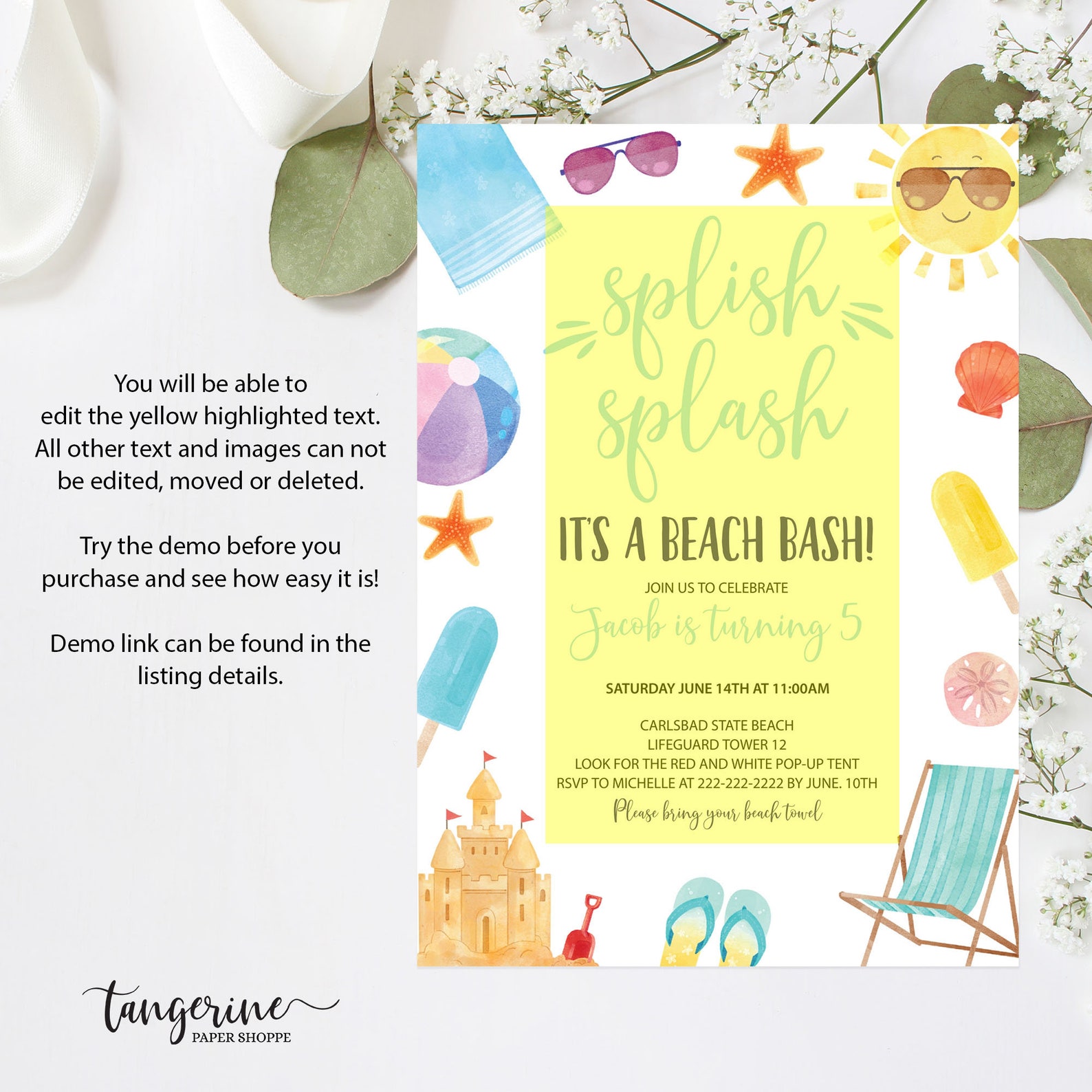 Editable Beach Birthday Party Invitation, Boy Beach Bash Invite ...