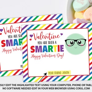 Smartie Valentines Day Tag Printable, Kids Valentine Card, School ...
