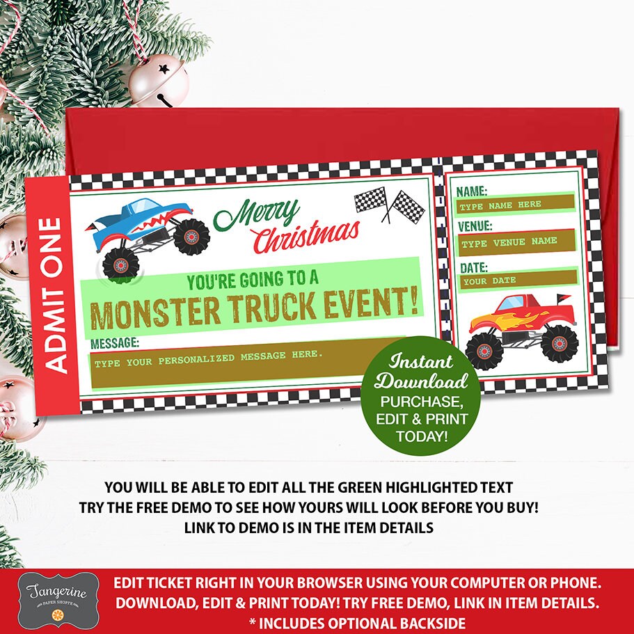 Monster Truck Jam Ticket Christmas Gift Monster Truck Ticket | Etsy