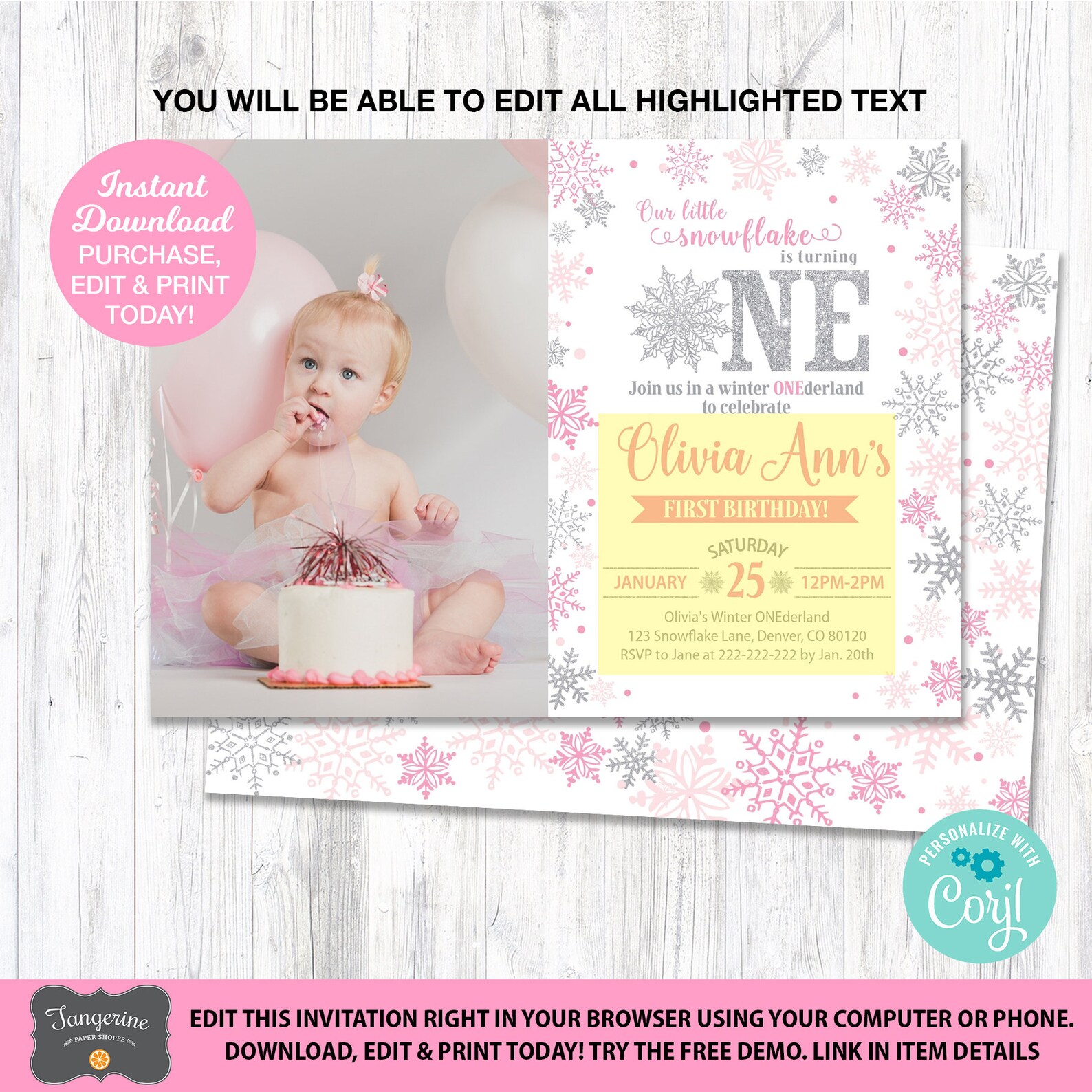 Winter Onederland Invitation First Birthday Invitation Photo - Etsy