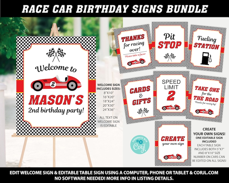 Race Car Birthday Sign Package Race Car Birthday Decoration - Etsy