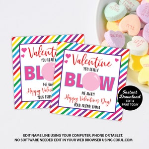 Blow Pop Valentines Day Card, Gum Valentines Tag, Kids Valentine Card ...