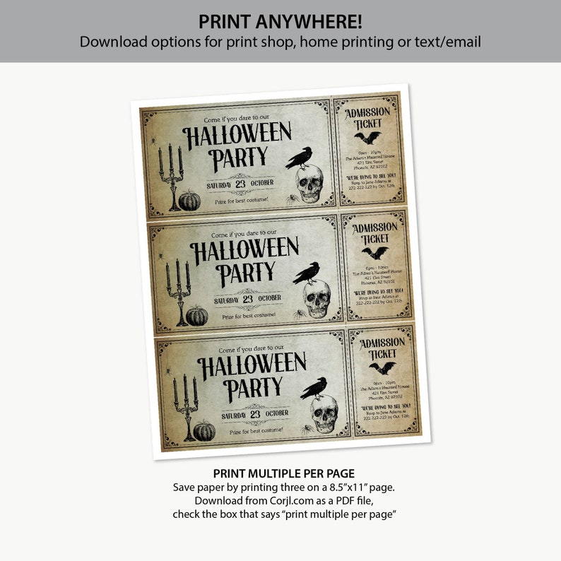 Editable Halloween Party Invitation, Halloween Ticket Invite, Spooky ...