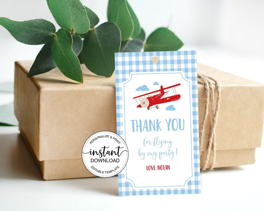Airplane Birthday Thank You Tag Editable Airplane Favor Tags Airplane ...