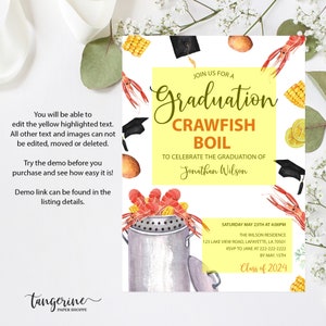 Editable Crawfish Boil Graduation Party Invitation, Class of 2024 ...