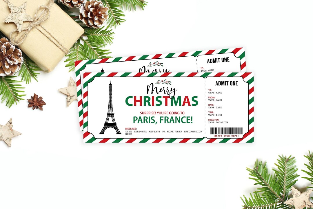 Editable Paris France Ticket, Surprise Trip Gift Certificate Eiffel ...