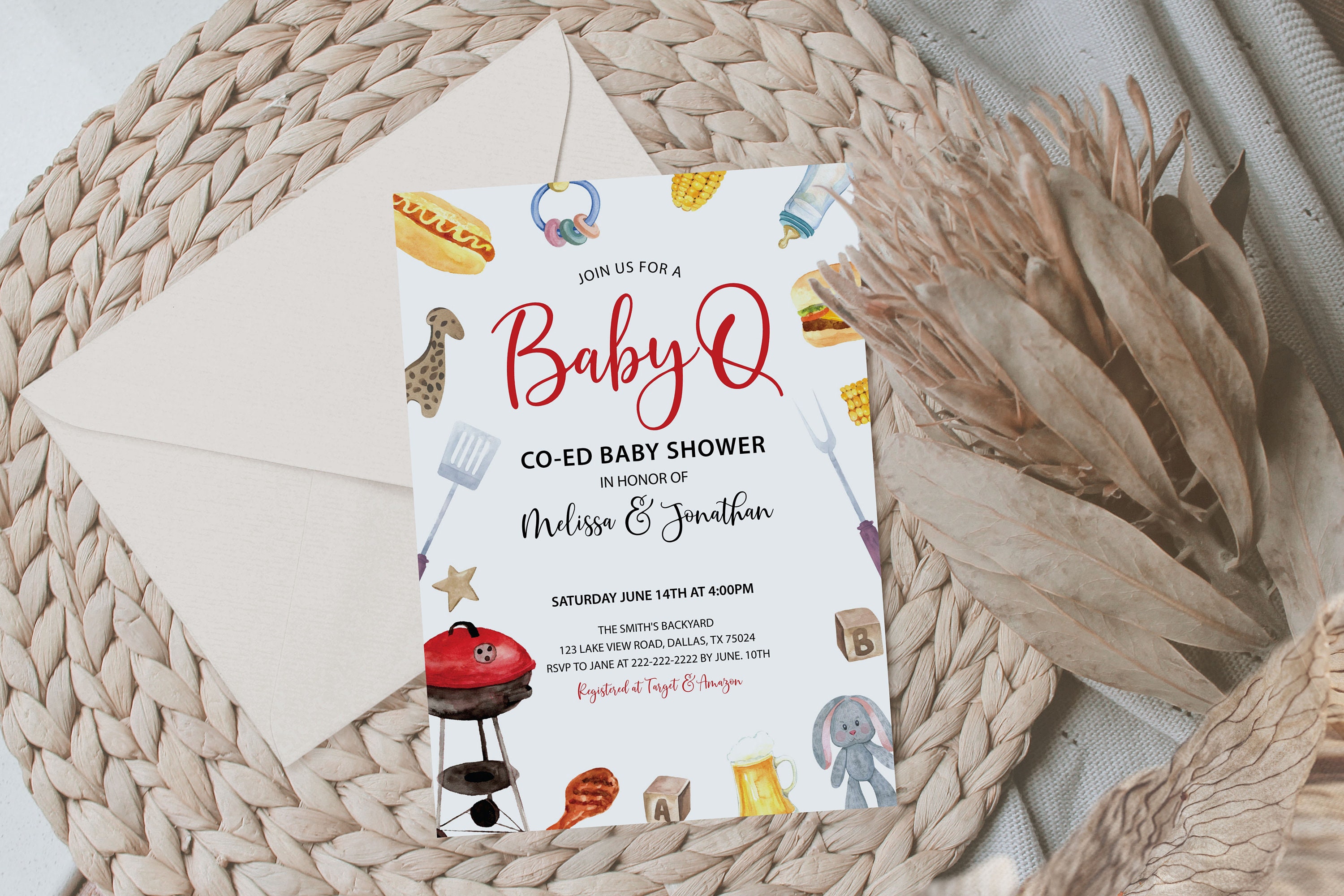 Editable Baby Q Invitation, BBQ Baby Shower Party Invite, Summer Gender ...