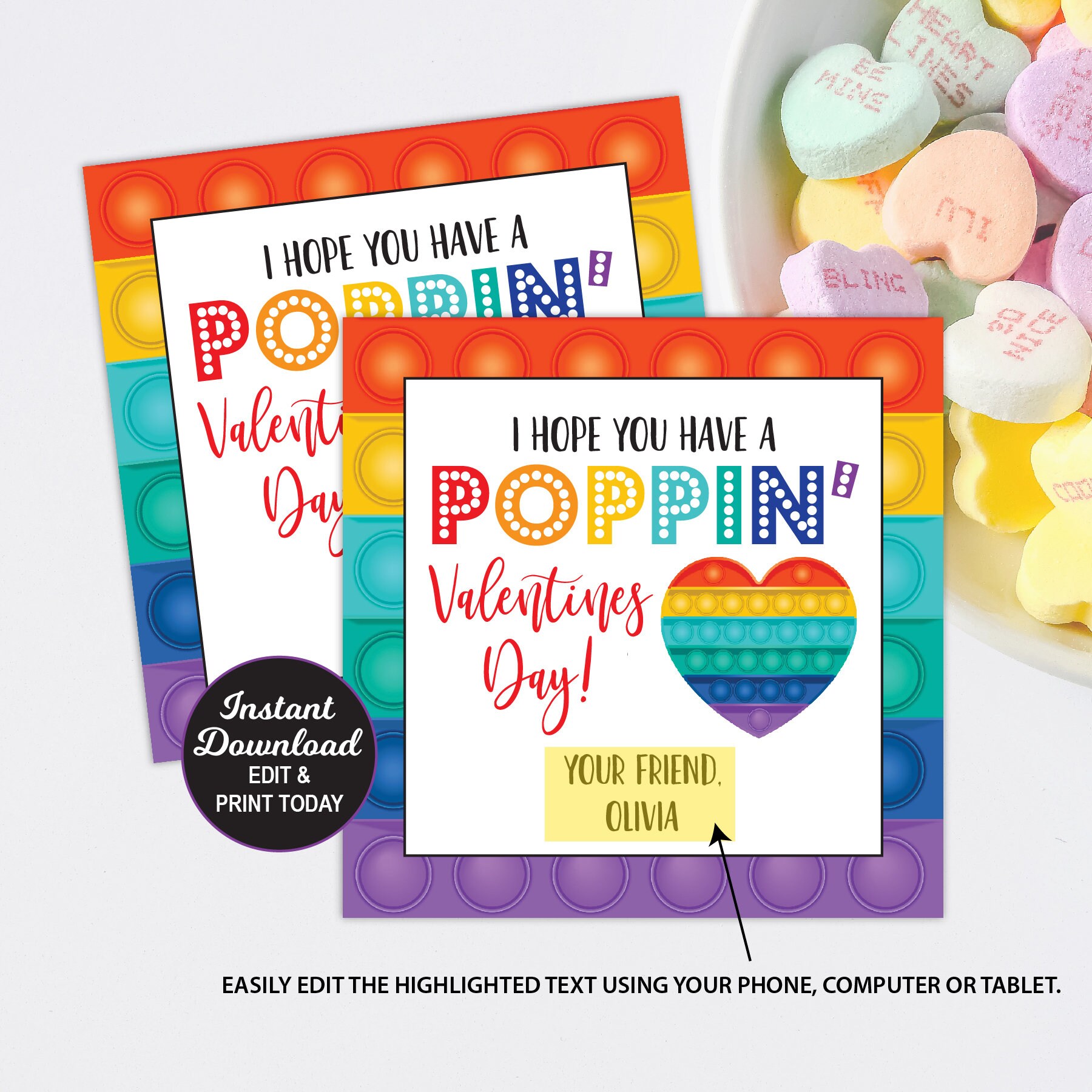 Pop It Valentines Day Card, Kids Valentine Card, School Valentines ...