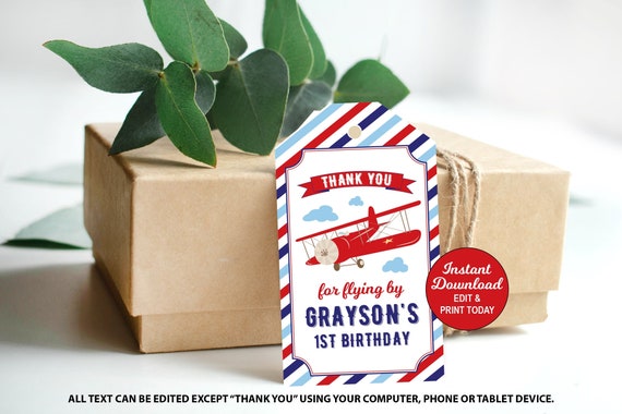 Airplane Birthday Favor Tags Airplane Thank You Tags - Etsy