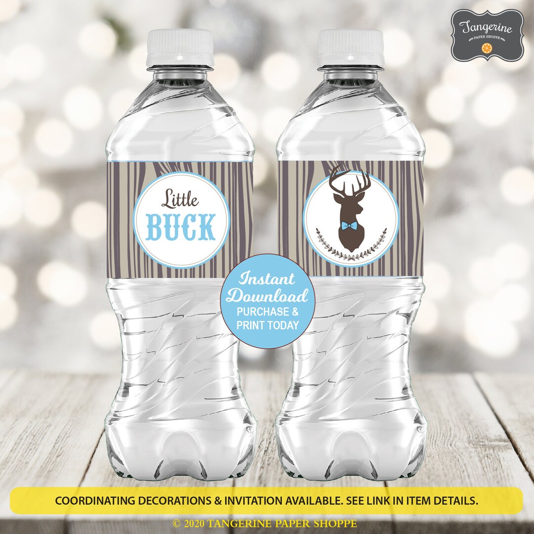 Little Buck Water Labels, Deer Baby Shower Water Bottle Labels ...