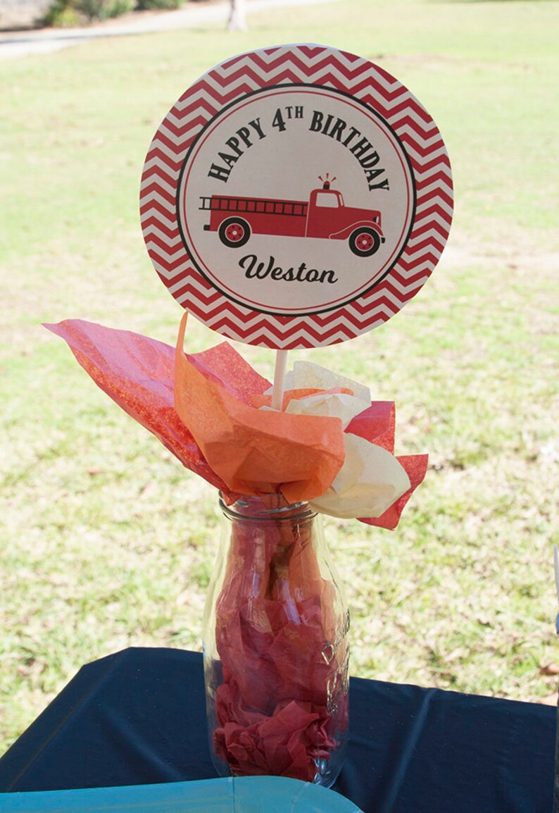 Firefighter Birthday Cupcake Toppers Vintage Fire Truck - Etsy