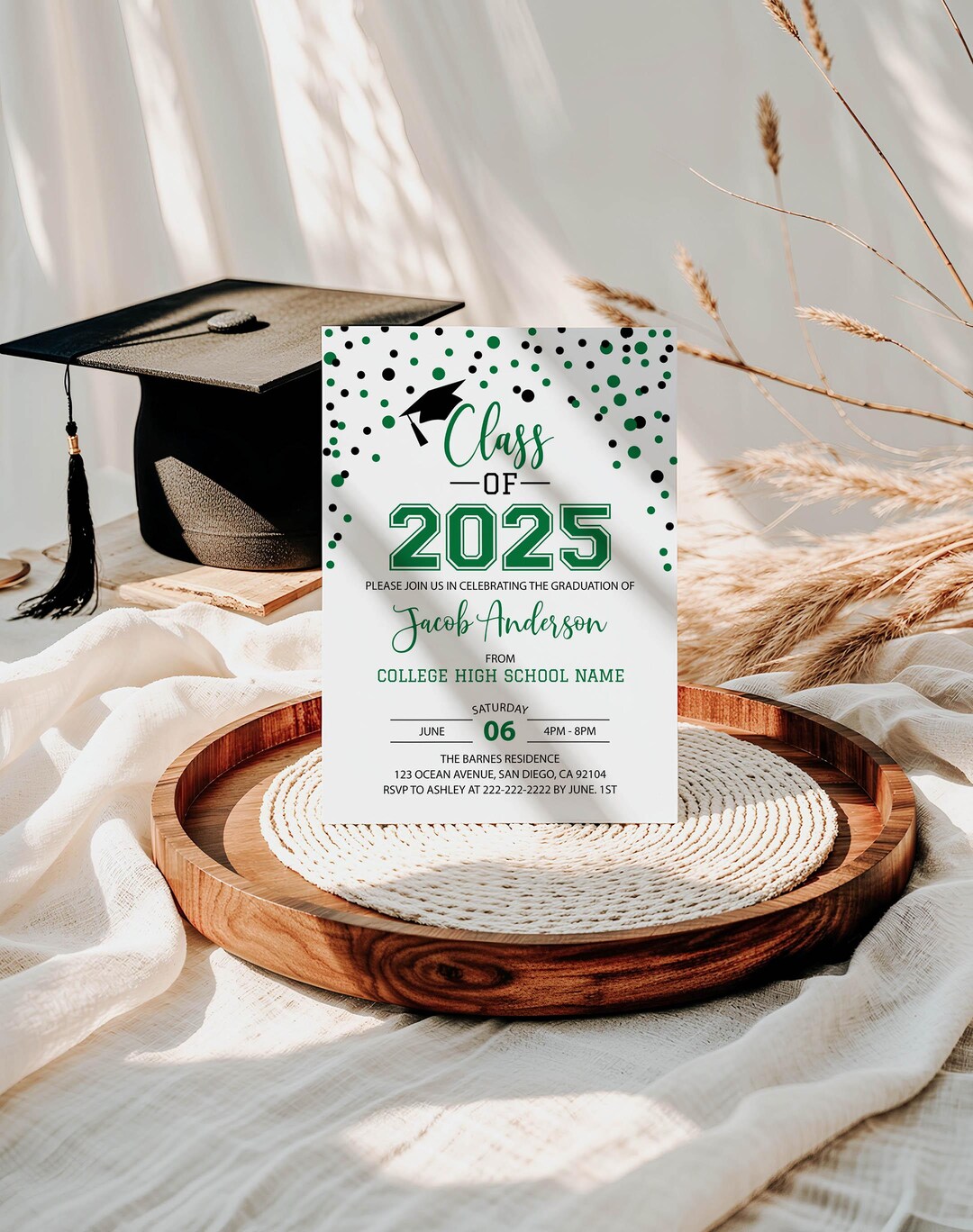 Editable Graduation Party Invitation, Green Class of 2025 Announcement ...