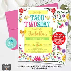 Taco Twosday Invitation, Fiesta Birthday Invitation Editable, Taco ...