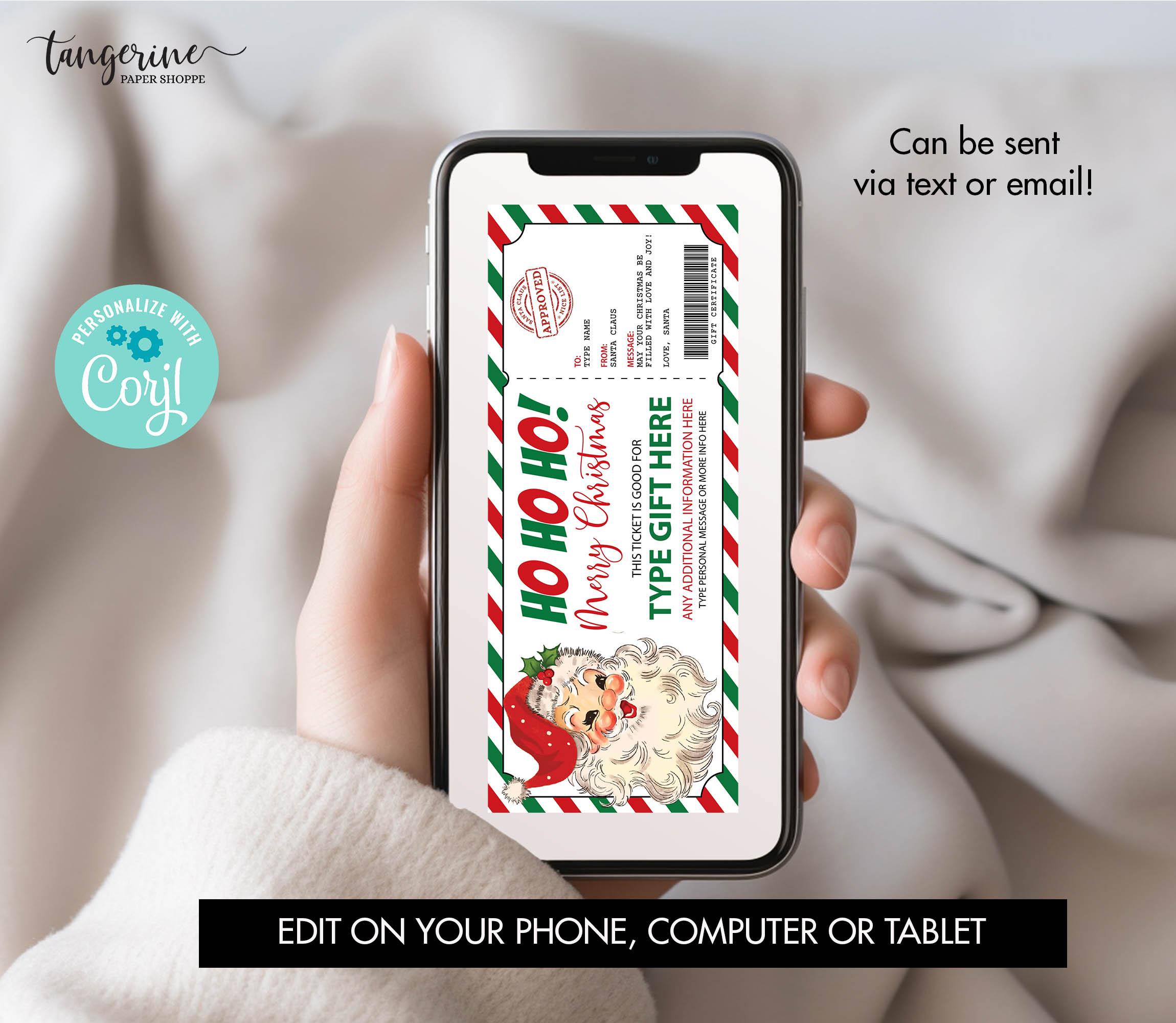 Editable Santa Claus Christmas Gift Card Coupon, Surprise Christmas ...