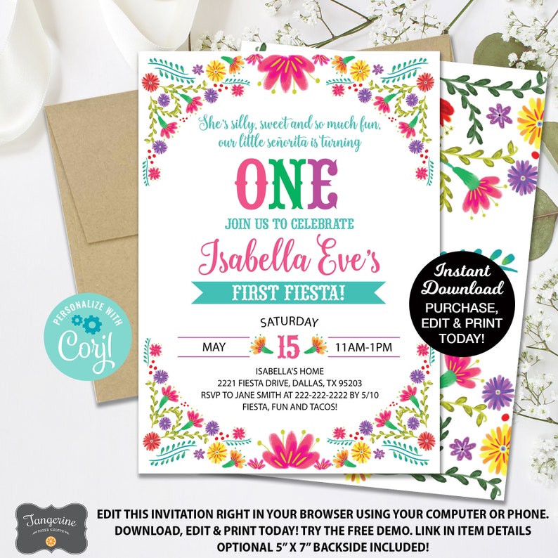 Editable Fiesta Birthday Invitation First Fiesta Invitation - Etsy