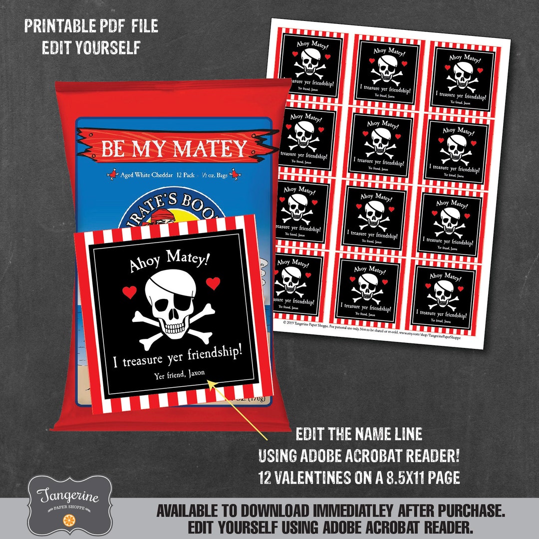 Pirate Valentines, Kids Valentines, School Valentines, Pirates Booty ...