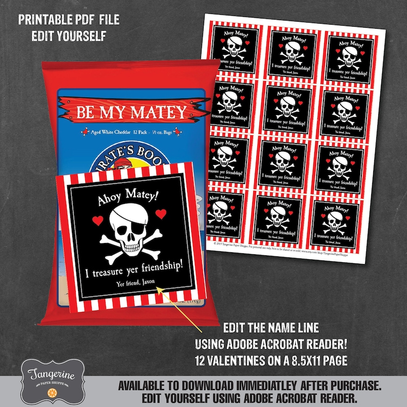 Pirate Valentines Kids Valentines School Valentines Pirates - Etsy