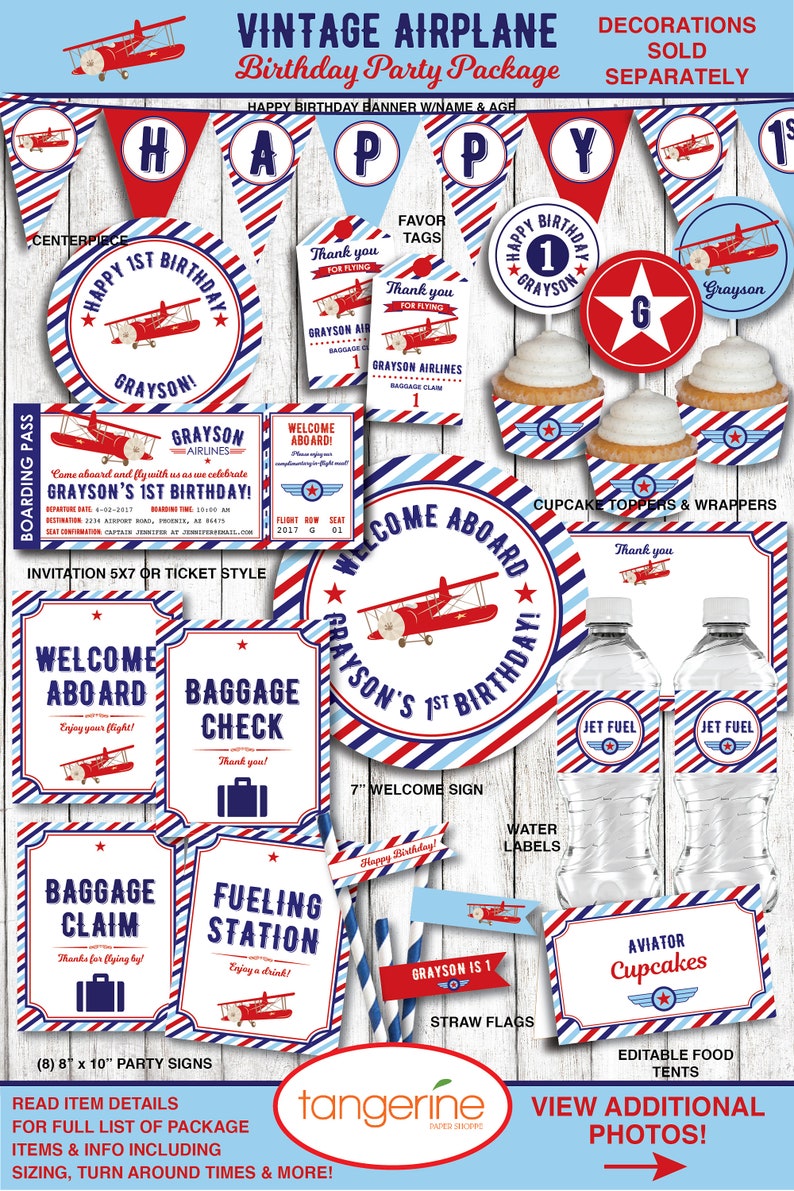 Airplane Birthday Signs Set Printable Airplane Party Signs - Etsy
