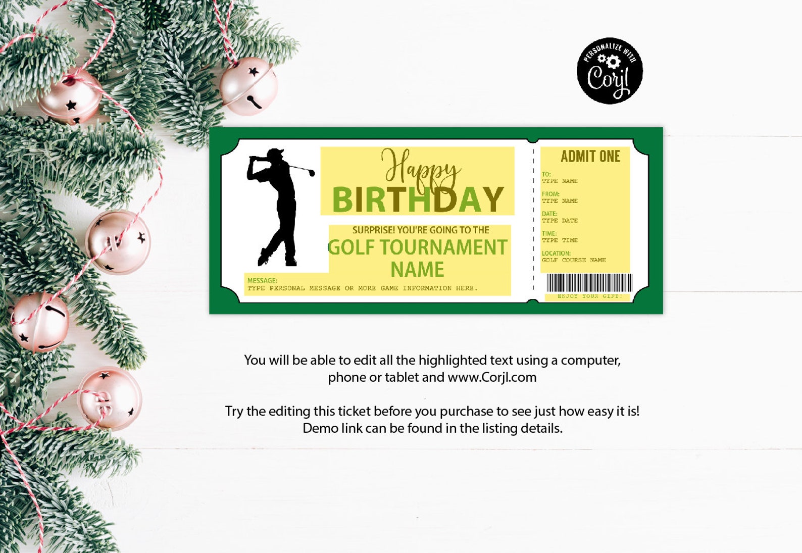 Editable Golf Ticket, Golf Tournament Gift Certificate Surprise Golf ...