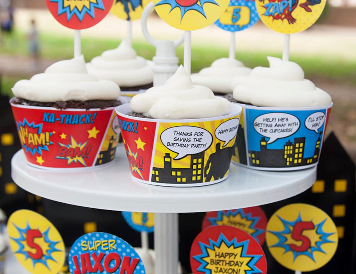 Superhero Birthday Cupcake Toppers Superhero Birthday | Etsy