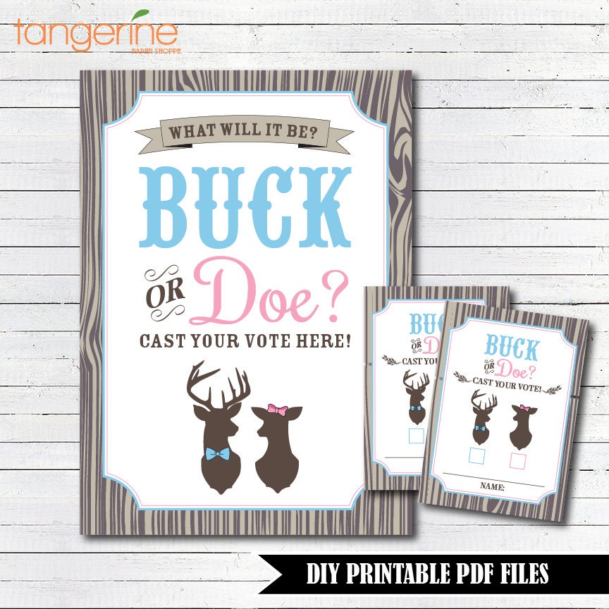 Buck or Doe Gender Reveal Voting Sign and Cards - Gender Reveal ...
