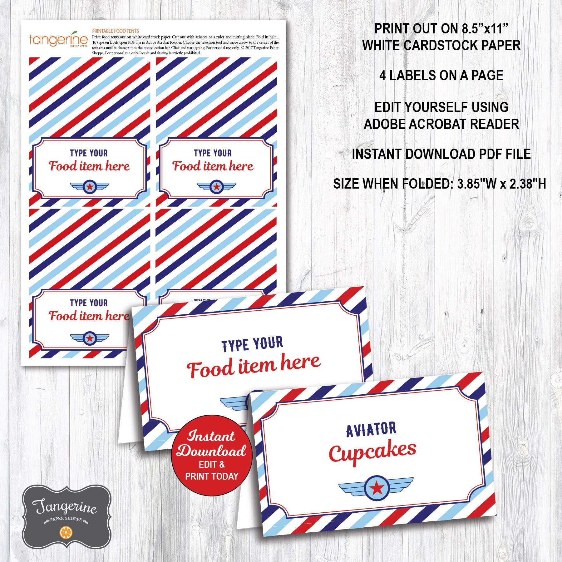 Airplane Food Labels, Printable Place Cards, Aviator Food Tents ...
