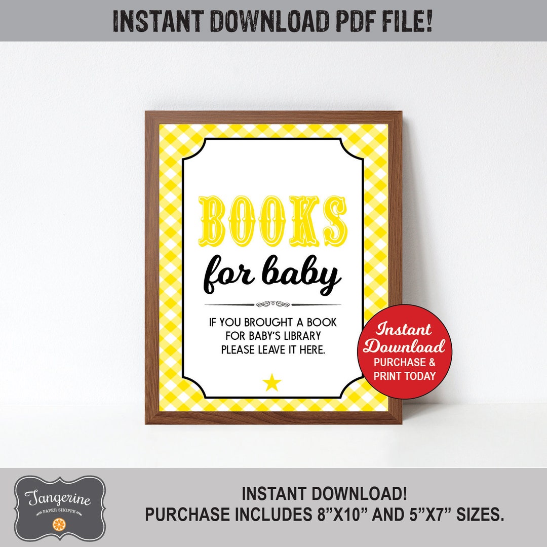Yellow Books for Baby Sign Printable, BBQ Baby Shower Book Request Sign ...