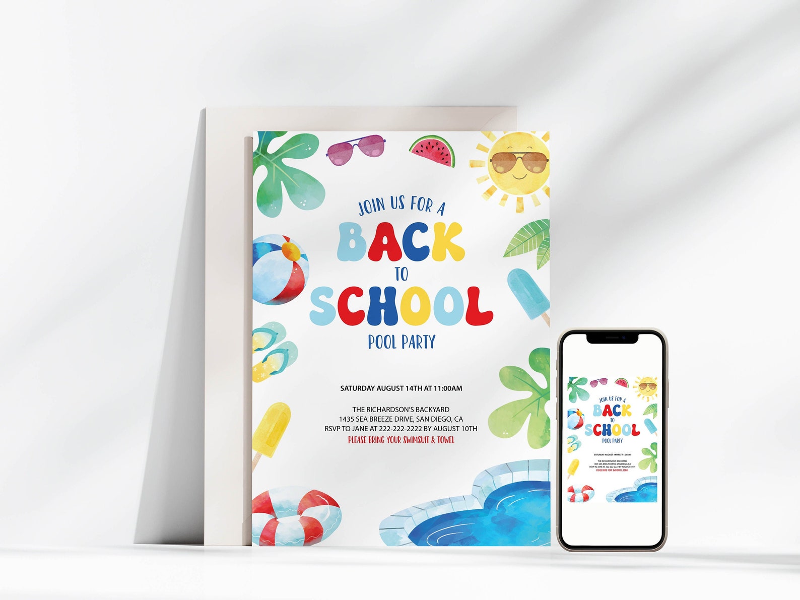 Editable Back to School Pool Party Invitation, Swimming Pool Party ...