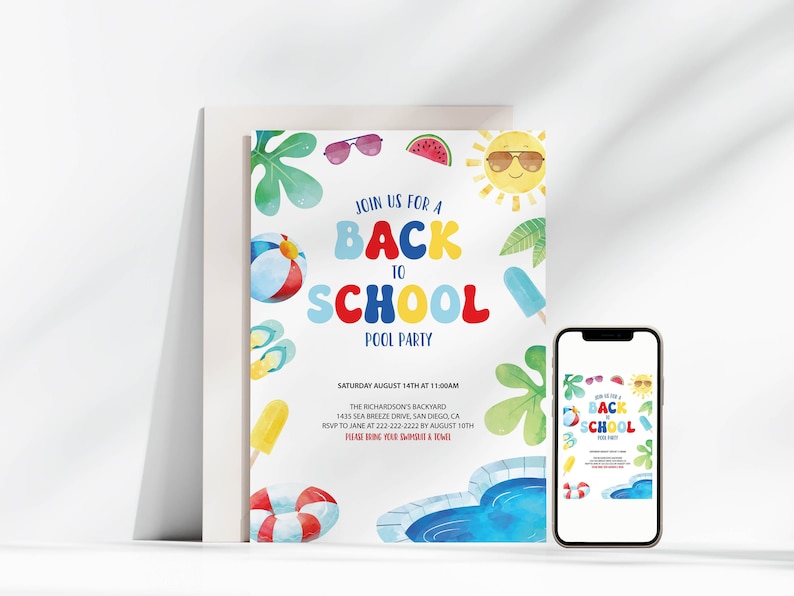 Editable Back to School Pool Party Invitation, Swimming Pool Party ...