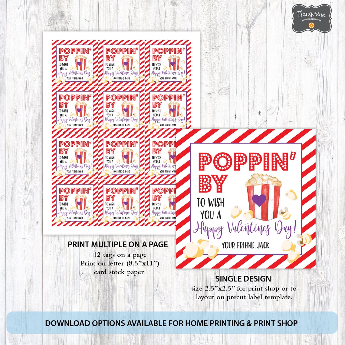 Popcorn Valentines Day Tag Printable Kids Valentine Card | Etsy