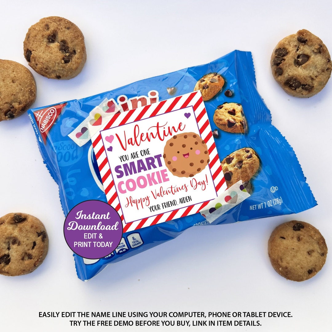 Cookie Valentines Day Tag, Smart Cookie, Kids Valentine Card, School ...