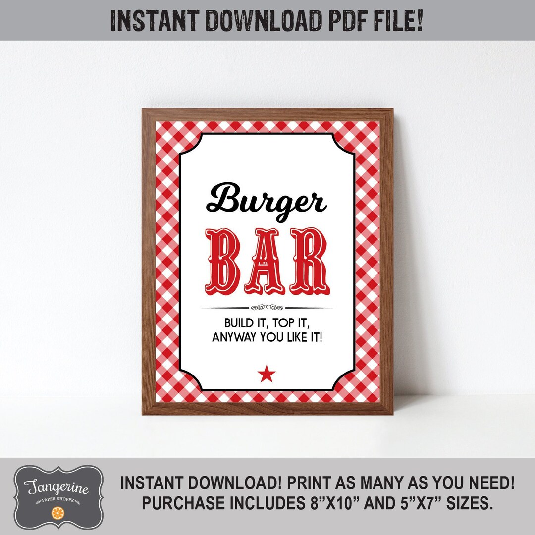 Baby Q Burger Bar Sign Printable, BBQ Baby Shower Burger Bar Sign, Baby ...