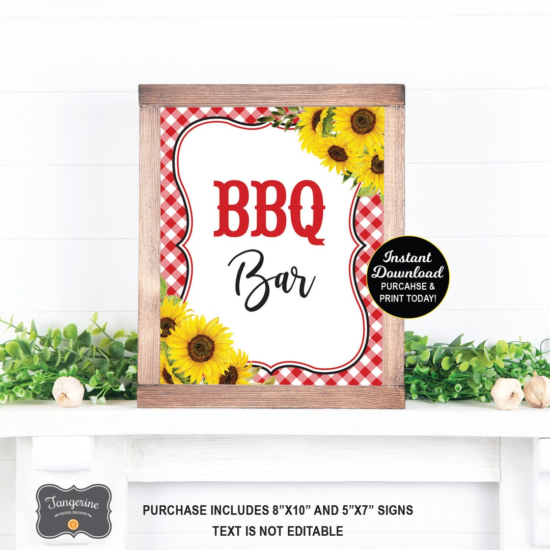 BBQ Bar Sign, BBQ Baby Shower, Printable Food Table Sign, Sunflower ...
