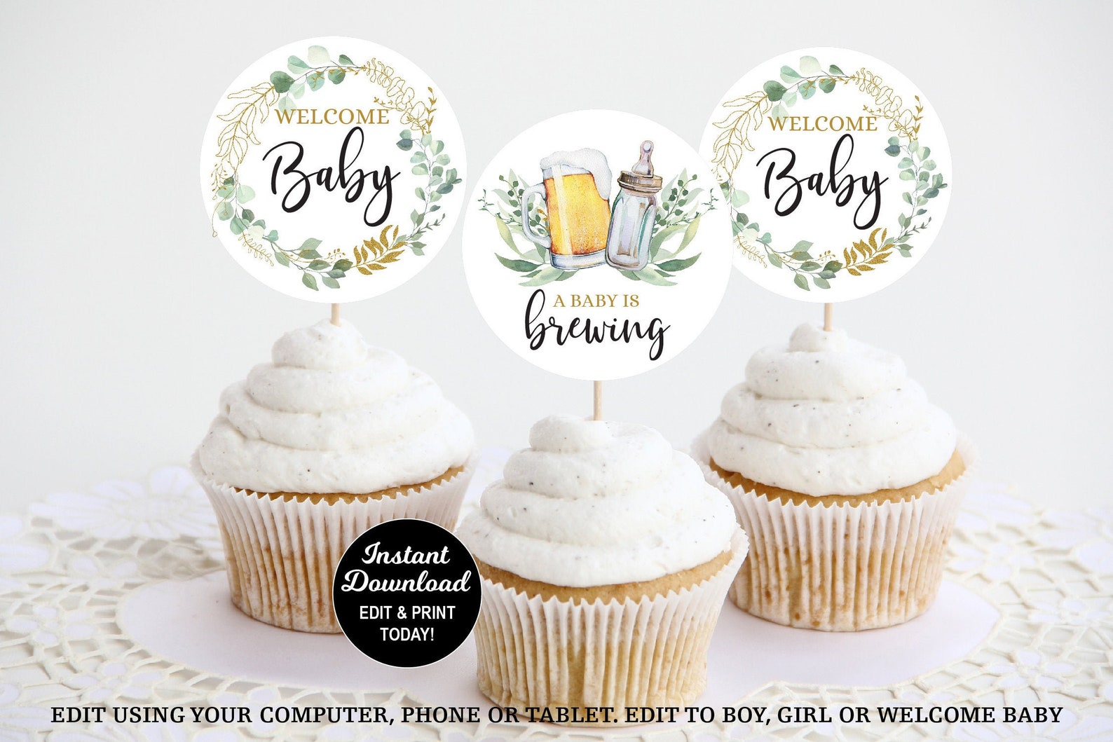 A Baby is Brewing Cupcake Toppers Beer Baby Shower Cupcake | Etsy