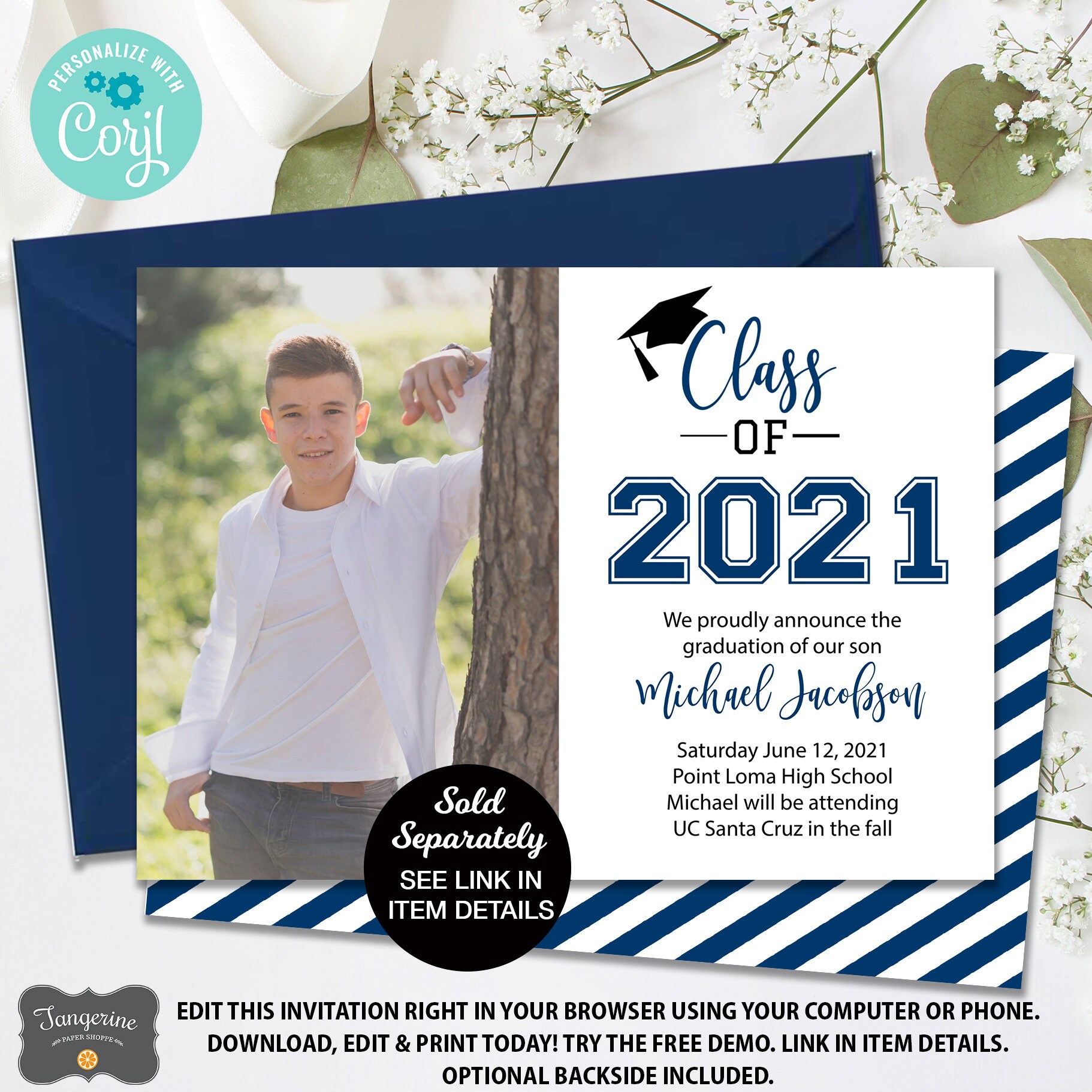 Graduation Invitation Green, Graduation Announcement, Class of 2023 ...