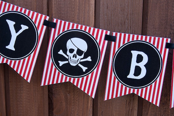 Pirate Birthday Banner - Red, Black & White - Personalized - DIY ...