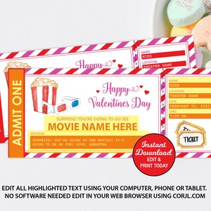 Valentines Day Movie Ticket, Movie Theater Ticket Gift, Surprise Show ...