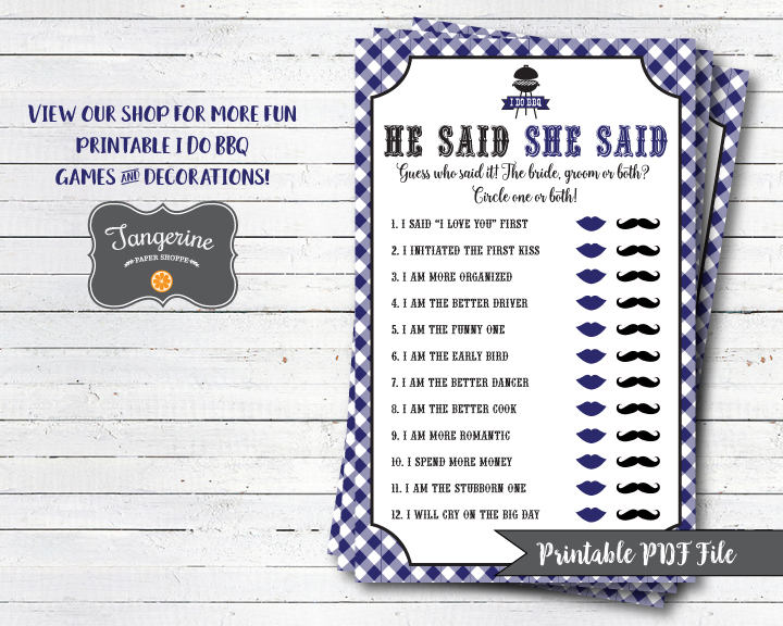 I Do BBQ Games, He Said She Said Game, Navy BLUE, Couples Wedding ...