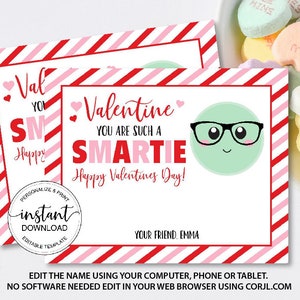 Smartie Valentines Day Tag Printable, Personalized Kids Valentine Card ...