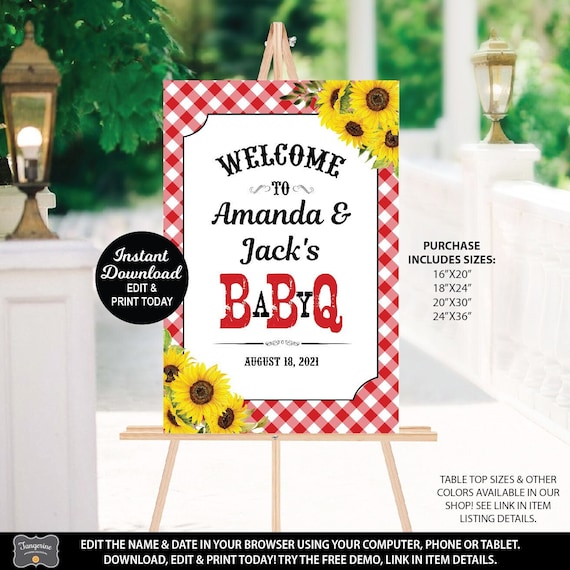 Babyq Welcome Sign Baby Q Shower Sign Sunflower BBQ Baby - Etsy