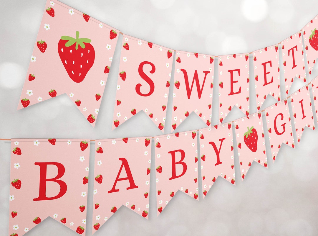 Strawberry Baby Shower Banner, Sweet Baby Girl Party Bunting Strawberry ...